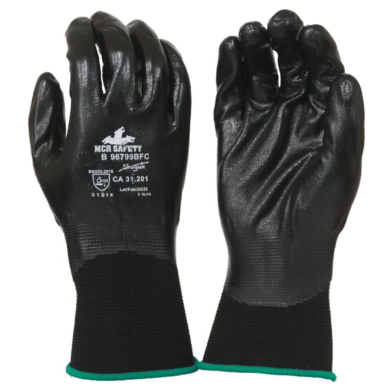 Luva Poliéster Preta B96799BFC MCR Cobertura Nitrila